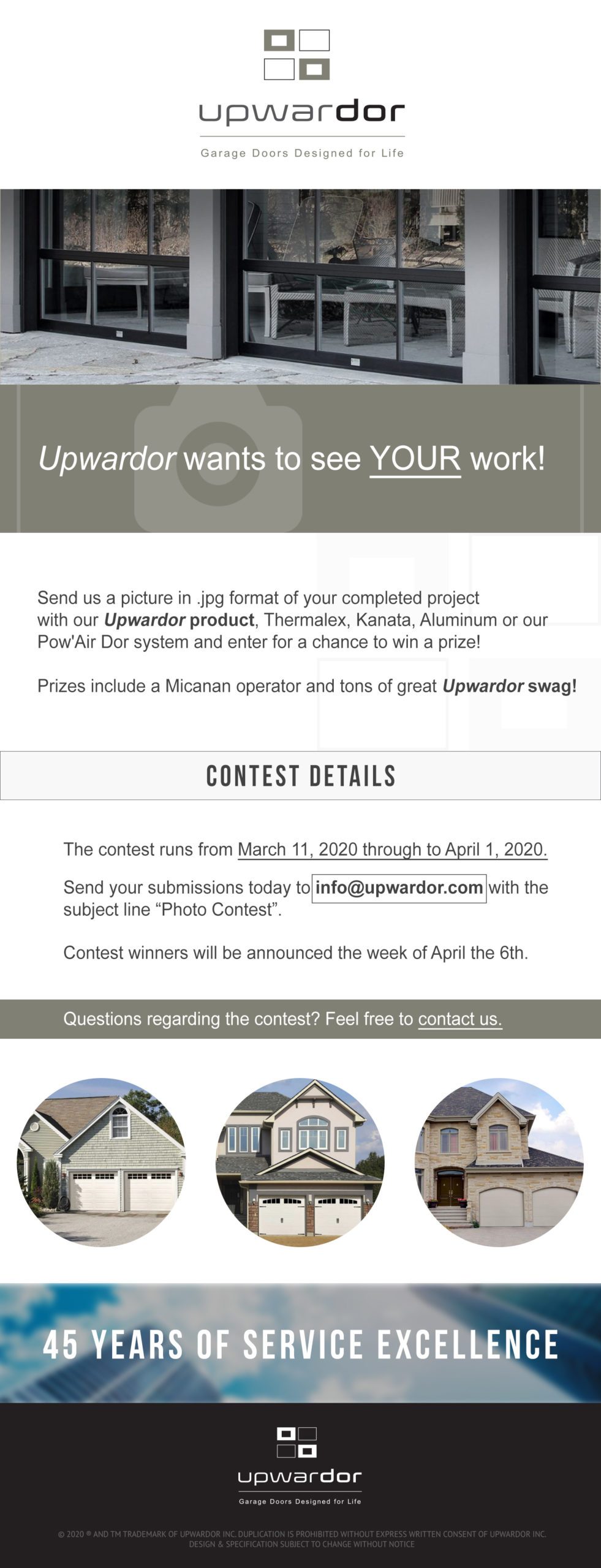 Upwardor Photo Contest | Upwardor® - Garage Door Manufacturer in Milton